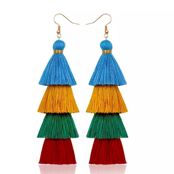 Zara | Jewelry | Zara Silk Tassel Earrings In Jewel Tone | Poshmark